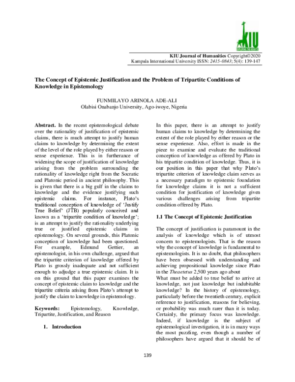 (PDF) The Concept of Epistemic Justification and the Problem of the ...
