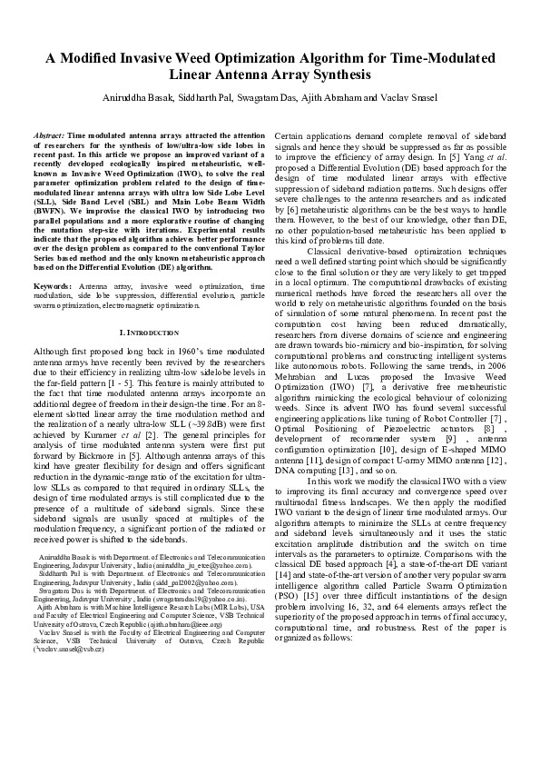 (PDF) A modified invasive weed optimization algorithm for time-modulated linear antenna array ...