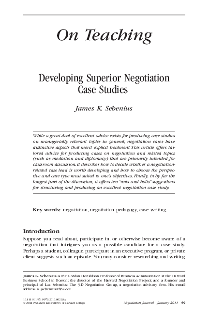 (PDF) Developing Superior Negotiation Case Studies