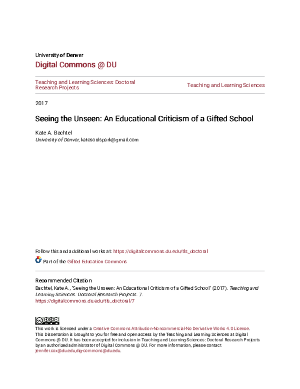 (PDF) Seeing the Unseen: An Educational Criticism of a Gifted School