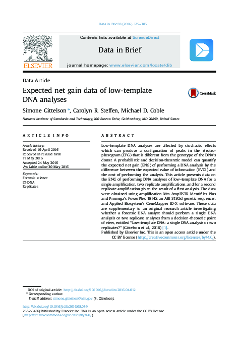 (PDF) Expected net gain data of low-template DNA analyses