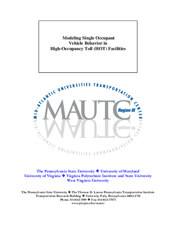 (PDF) Modeling Single Occupant Vehicle Behavior in High-Occupancy Toll ...