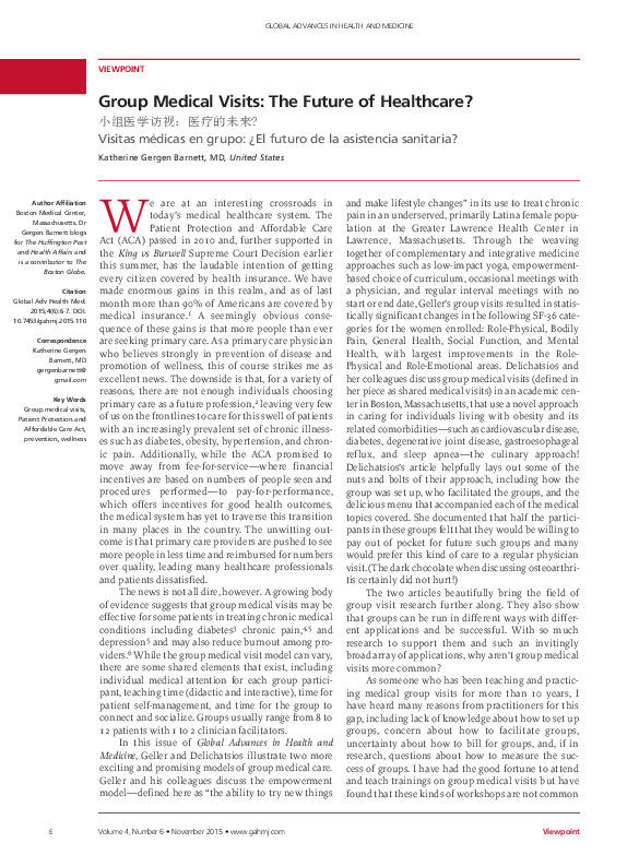 (PDF) Group Medical Visits: The Future of Healthcare?