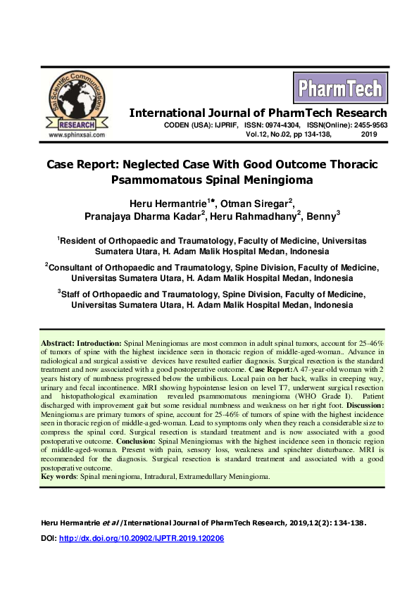 (PDF) Case Report: Neglected Case With Good Outcome Thoracic ...