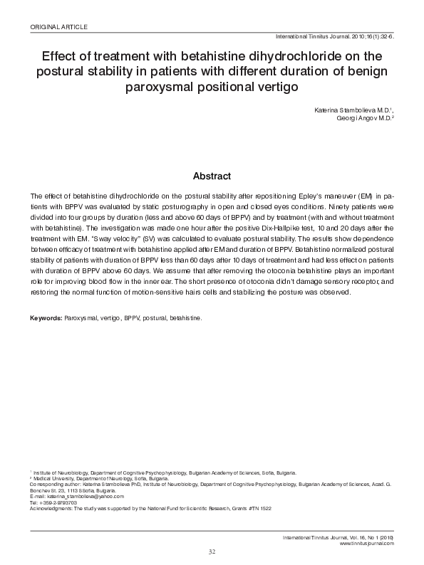 (PDF) Effect of treatment with betahistine dihydrochloride on the ...