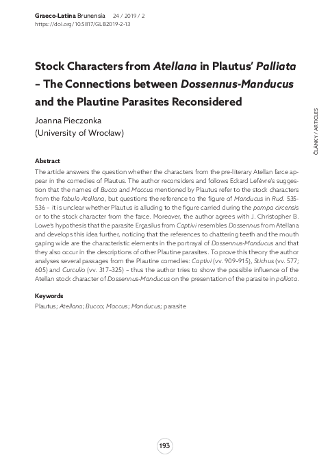 (PDF) Stock characters from Atellana in Plautus' Palliata – the ...