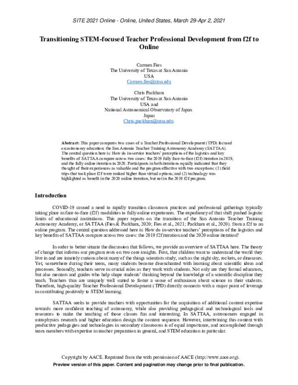 (PDF) Transitioning STEM-focused Teacher Professional Development from ...