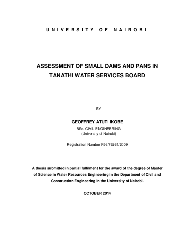 (PDF) Assessment of small dams and pans in Tanathi water services board