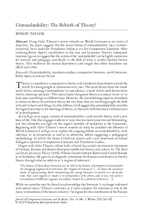 (PDF) Untranslatability: The Rebirth of Theory?