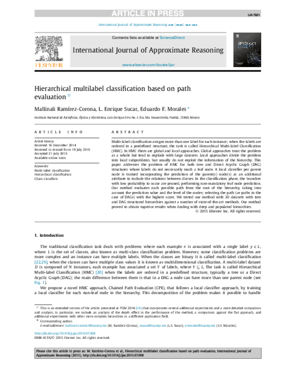 Pdf Hierarchical Multilabel Classification Based On Path Evaluation