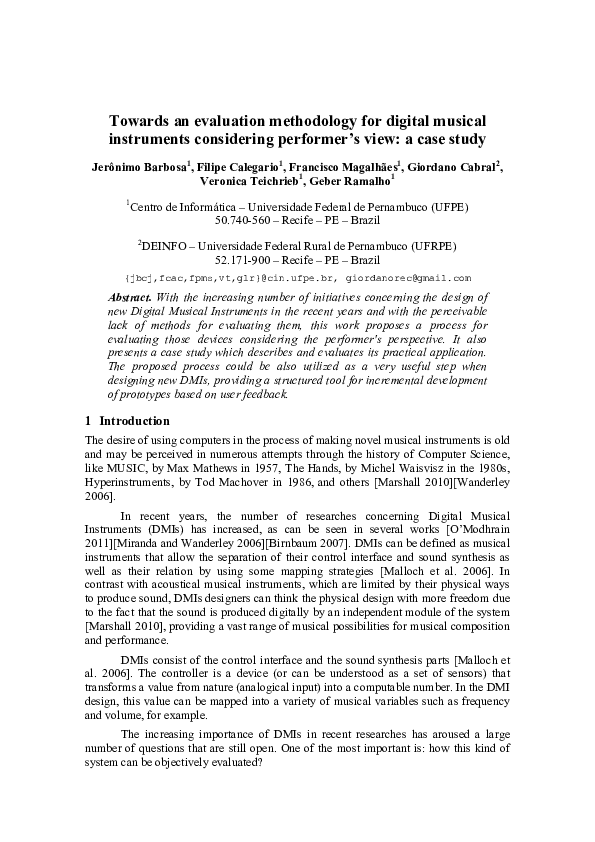 (PDF) Towards an evaluation methodology for digital musical instruments ...