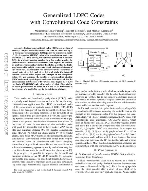 (PDF) Generalized LDPC Codes with Convolutional Code Constraints