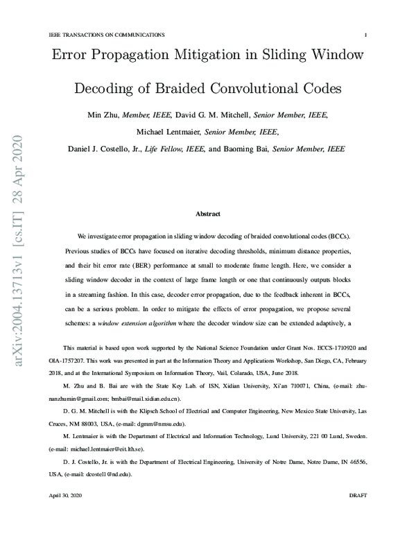 Pdf Error Propagation Mitigation In Sliding Window Decoding Of
