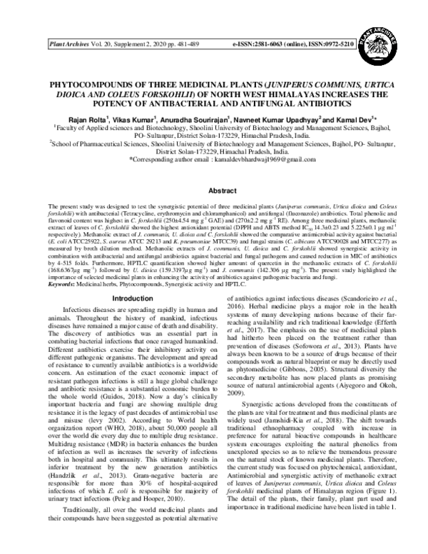 (PDF) Phytocompounds of Three Medicinal Plants (Juniperus Communis ...