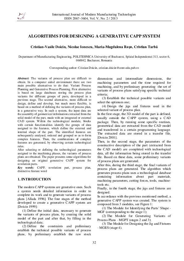 Pdf Algorithms For Designing A Generative Capp System