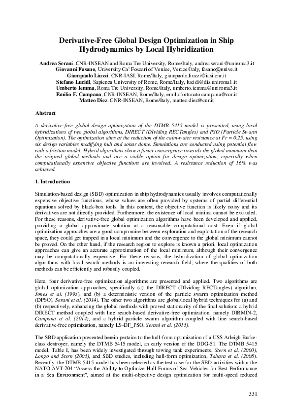 (PDF) Derivative-free global design optimization in ship hydrodynamics by local hybridization