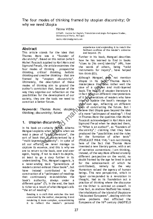 (PDF) 12. “The four modes of thinking framed by utopian discursivity ...