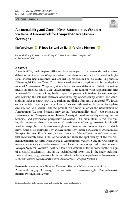 Pdf Accountability And Control Over Autonomous Weapon Systems A
