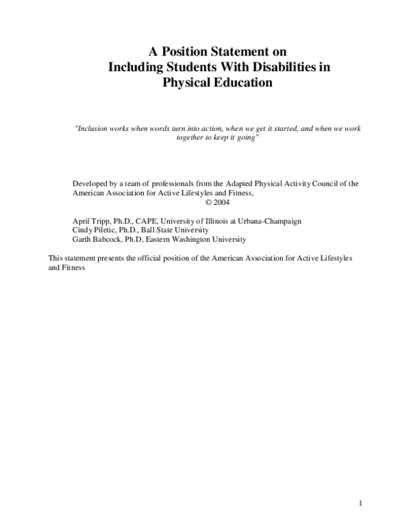 (PDF) A Position Statement on Including Students with Disabilities in ...