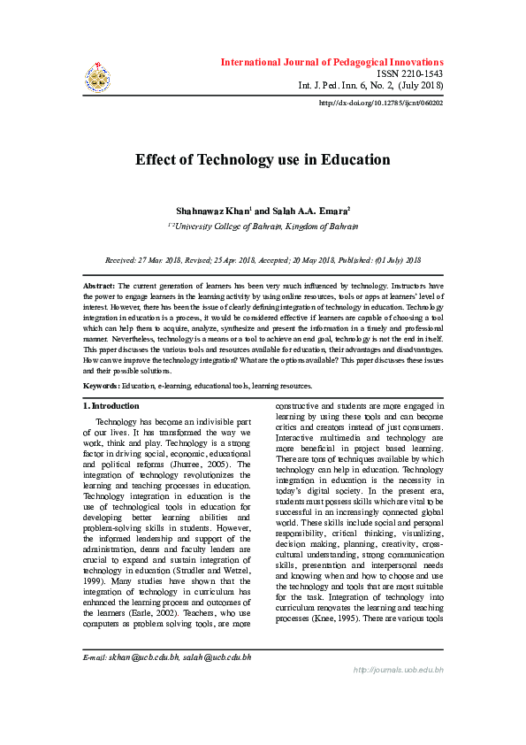 (PDF) Effect of Technology use in Education