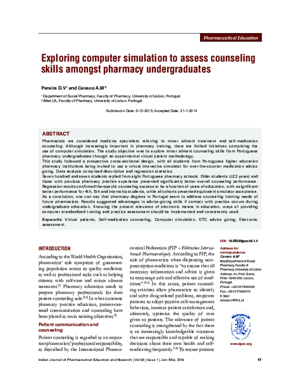 (PDF) Exploring computer simulation to assess counseling skills amongst ...