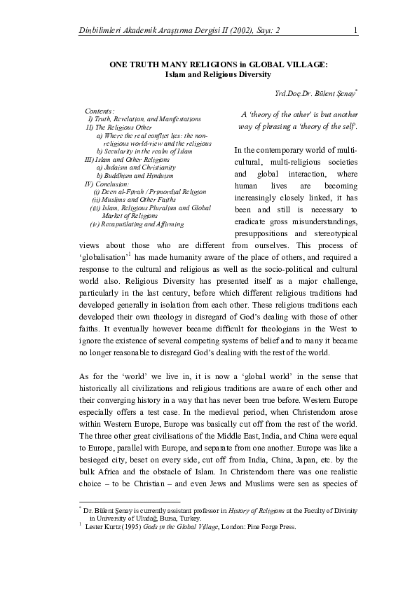 (PDF) One Truth Many Religions in Global Village: Islam And Religious ...