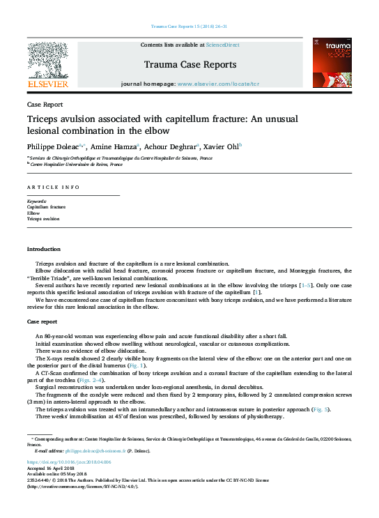(PDF) Triceps avulsion associated with capitellum fracture: An unusual ...