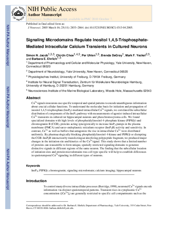 (PDF) Signaling Microdomains Regulate Inositol 1, 4, 5-Trisphosphate-Mediated Intracellular ...