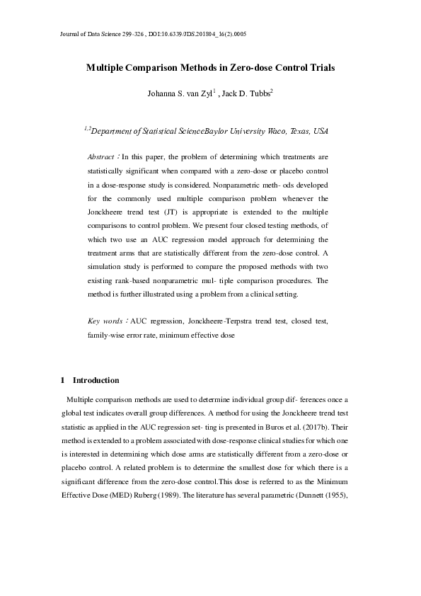 (PDF) Multiple Comparison Methods in Zero-dose Control Trials | Jack Tubbs - Academia.edu
