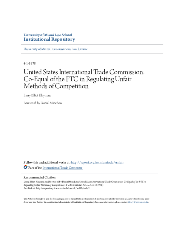 (PDF) United States International Trade Commission: Co-Equal of the FTC ...