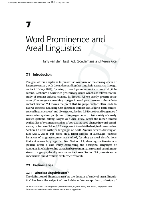 (PDF) Word Prominence and Areal Linguistics