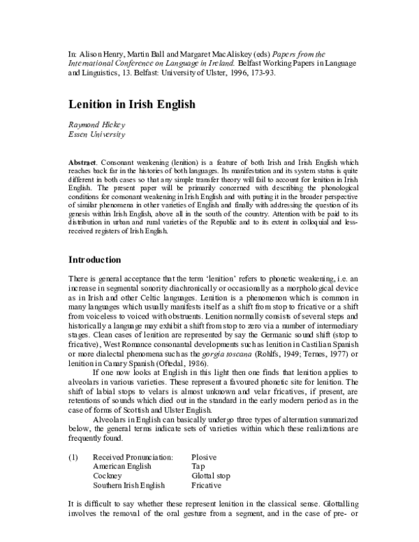 (PDF) Lenition in Irish English
