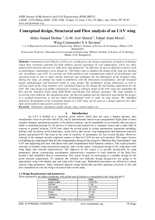 (PDF) Conceptual design , Structural and Flow analysis of an UAV wing Abdus