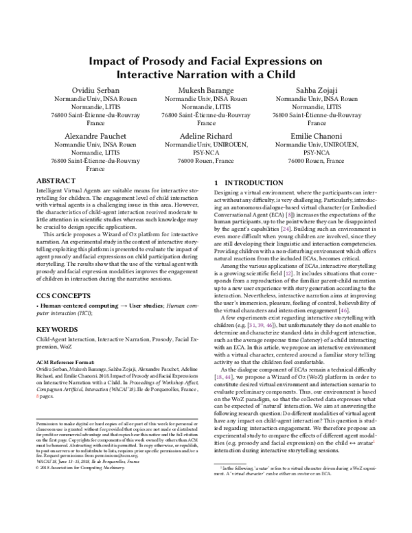 (PDF) Impact of Prosody and Facial Expressions on Interactive Narration ...