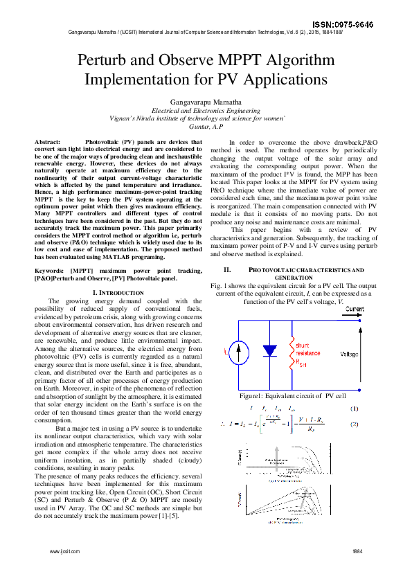 Pdf Perturb And Observe Mppt Algorithm Implementation For Pv Applications