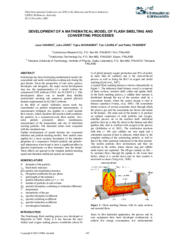 (PDF) Development of a Mathematical Model of Flash Smelting and ...