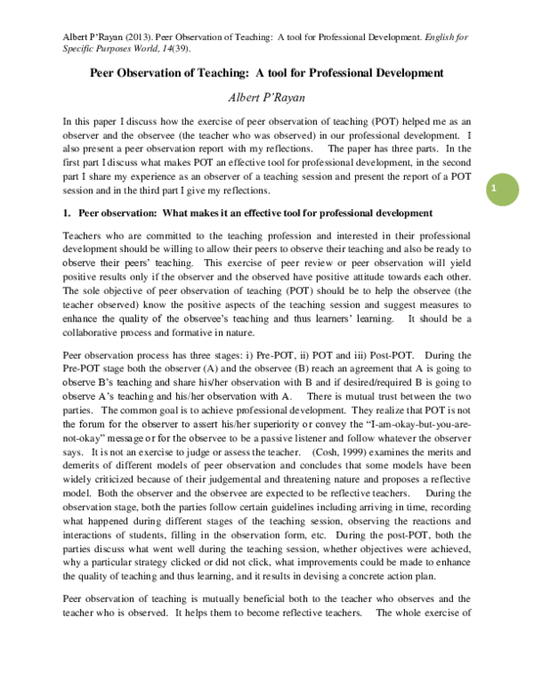(PDF) Peer Observation of Teaching: A tool for Professional Development
