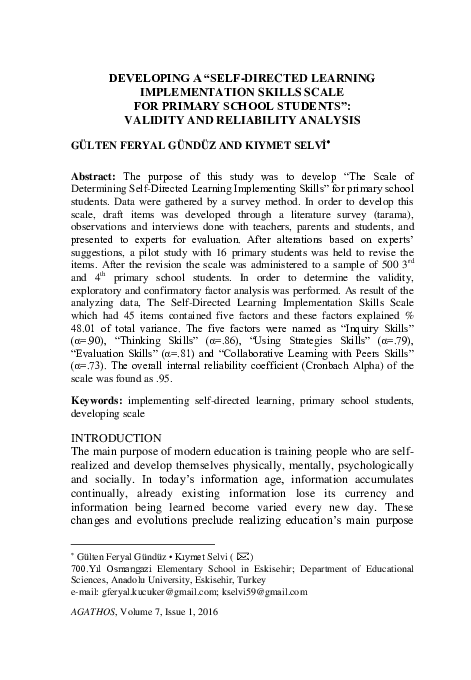 (PDF) Developing a “Self-Directed Learning Implementation Skills Scale ...