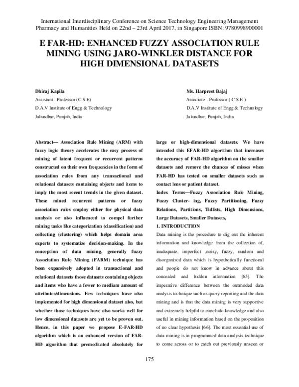 (PDF) E Far-HD : Enhanced Fuzzy Association Rule Mining Using Jaro-Winkler Distance for High ...