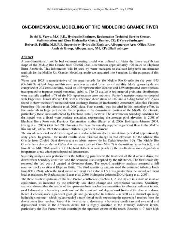 (PDF) One-Dimensional Modeling of the Middle Rio Grande River