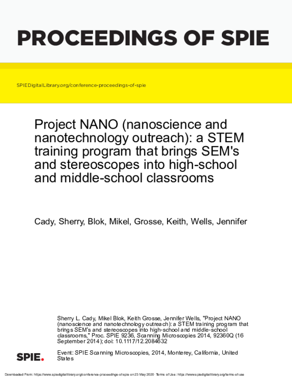 (PDF) Project NANO (nanoscience and nanotechnology outreach): a STEM ...