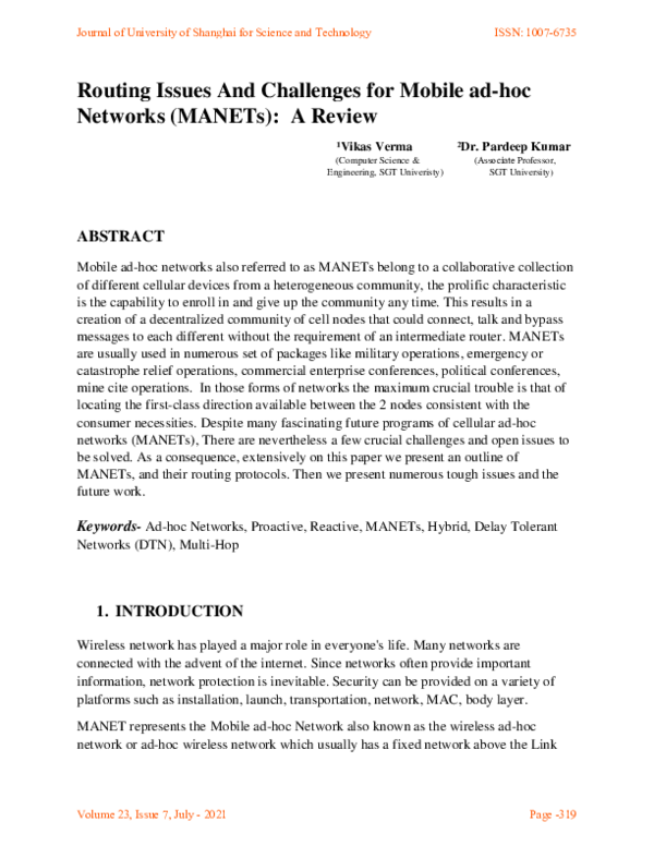 Pdf Routing Issues And Challenges For Mobile Ad Hoc Networks Manets A Review