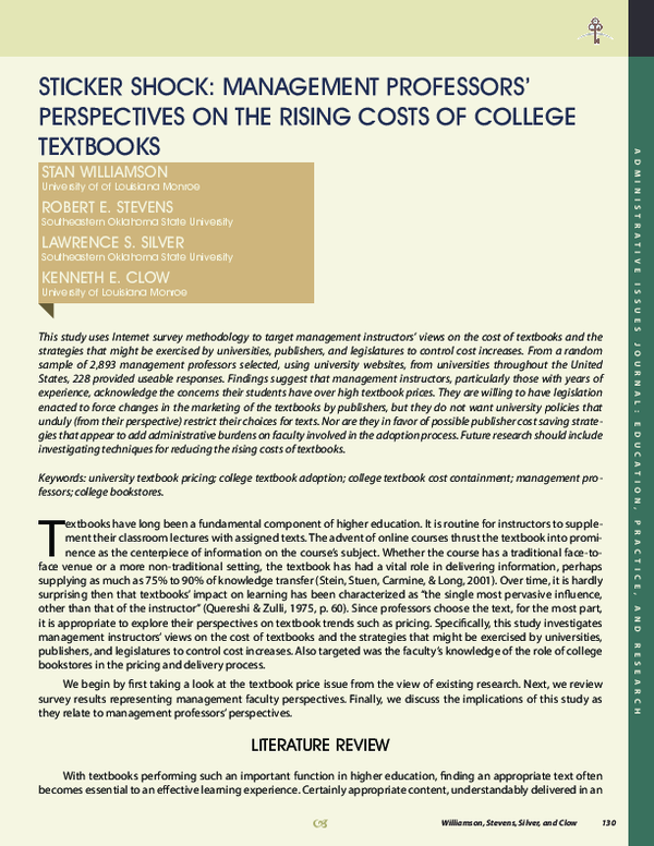 (PDF) Sticker Shock: Managements Professors' Perspectives on the Rising ...