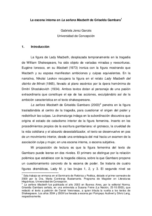 (PDF) La escena interna en La señora Macbeth de Griselda Gambaro