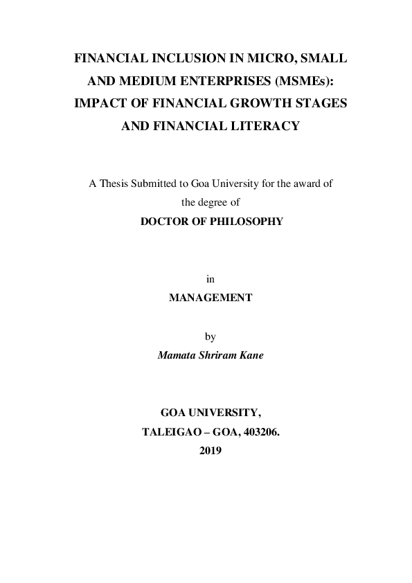 (PDF) Financial Inclusion in Micro, Small and Medium Enterprises (MSMEs): Impact of Financial ...