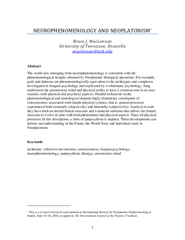 (PDF) Neurophenomenology and Neoplatonism
