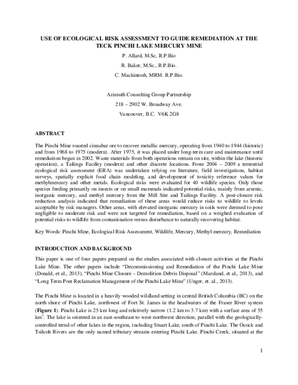 (PDF) Use of ecological risk assessment to guide remediation at the ...