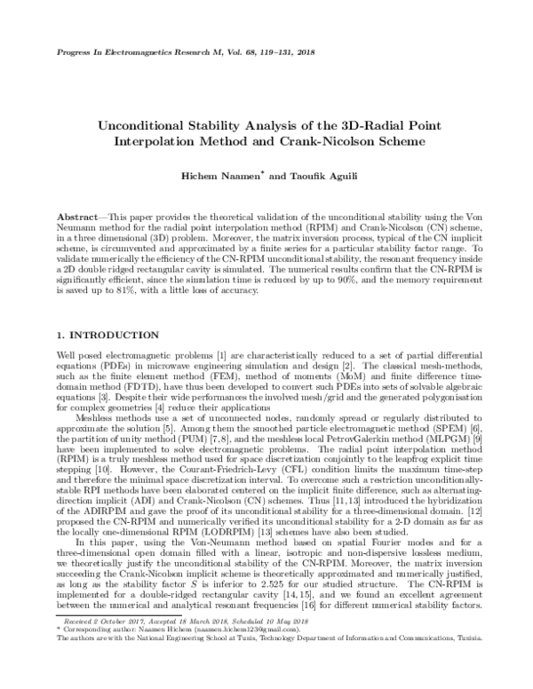 (PDF) Unconditional Stability Analysis of the 3D-Radial Point Interpolation Method and Crank ...
