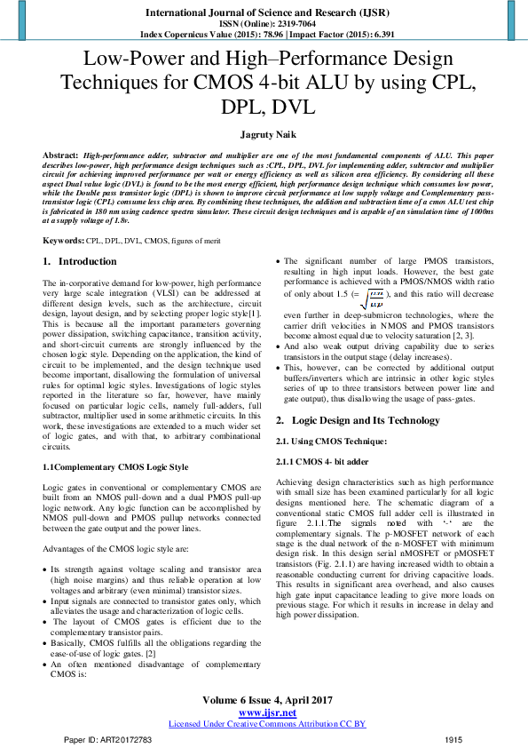 (PDF) Low-Power and High – Performance Design Techniques for CMOS 4-bit ...