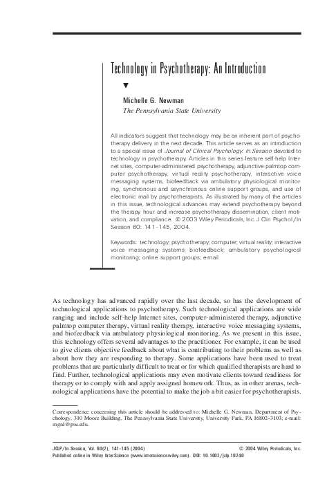 (PDF) Technology in psychotherapy: An introduction